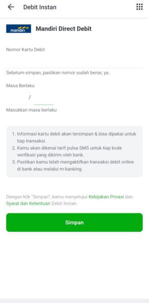 Cara Bayar dan Menambahkan Kartu Debit Instan/Direct Debit Mandiri ...